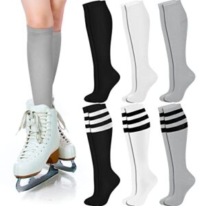 unittype 6 pair white black grey knee high socks for women striped socks long socks tube socks roller skate socks for adults gift