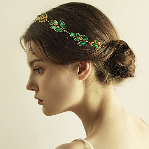 BETITETO Green Bridal Hair Vine Wedding Rhinestone Crystal Headband Headpieces Accessories for Women and Girls