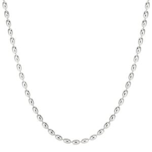 Savlano 925 Sterling Silver Oval Rice Bead Strand Chain Necklace For Women - Made in Italy Comes With a Gift Box (20, 2.3mm)