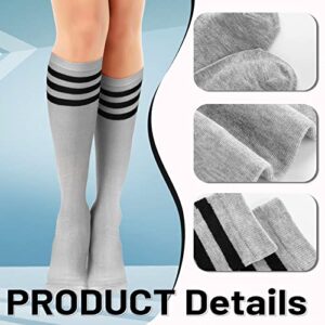 Unittype 6 Pair White Black Grey Knee High Socks for Women Striped Socks Long Socks Tube Socks Roller Skate Socks for adults Gift