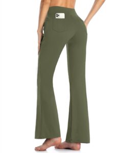 move beyond buttery soft women's bootcut yoga pants with 4 pockets tummy control workout bootleg work pants, green, m