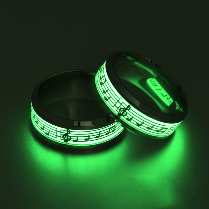 OIDIMS Stainless Steel Music Clef Note Rings Luminous Statement Hypoallergenic Fashion Middle Finger Simple Band for Women Men Treble Glow in Dark Jewelry Gift Birthday Christmas Music Lover(11)