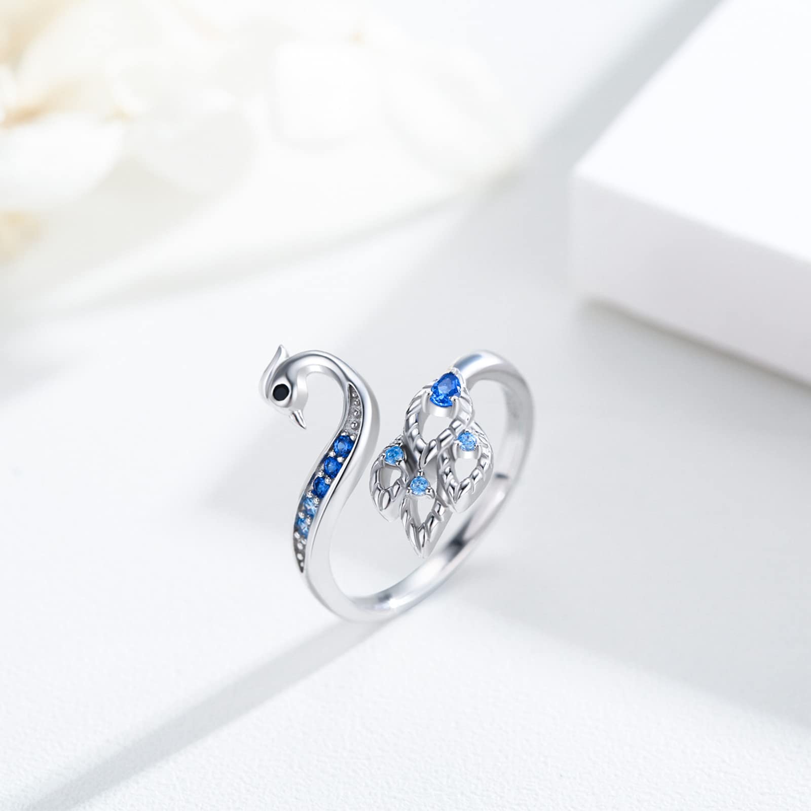 Phoenix Ring Sterling Silver Adjustable Peacock Blue Ring Phoenix Firebird Ring Peacock Phoenix Jewelry Gifts for Women Girls