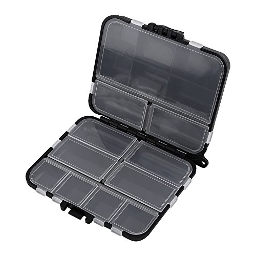 BORDSTRACT Fishing Tackle Boxes, 26 Compartments Black Plastic Fishing Storage Box, Organizing Case for Lures, Baits, and Fishing Accessories