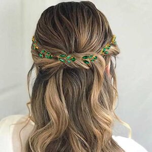 BETITETO Green Bridal Hair Vine Wedding Rhinestone Crystal Headband Headpieces Accessories for Women and Girls