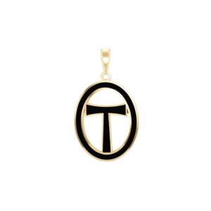 iti nyc genuine sterling silver (925) tau cross medallions with enamel (34 x 19 mm) 18k yellow gold finish with chain (16" - 24") (24, sterling silver 18k yellow gold finish cross with chain)