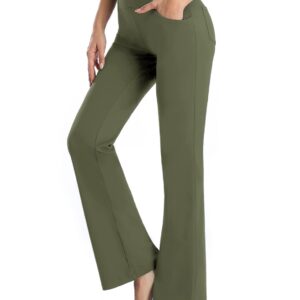 MOVE BEYOND Buttery Soft Women's Bootcut Yoga Pants with 4 Pockets Tummy Control Workout Bootleg Work Pants, Green, M