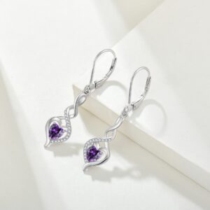 Starchenie Infinity Heart Earrings Sterling Silver Twisted Leverback Earring Created Amethyst Jewelry for Women