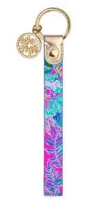 lilly pulitzer durable leatherette strap key chain, cute wristlet keychain accessory with metal ring (lil earned stripes)