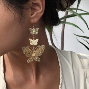 Butterfly Earrings for Women,14K Gold Gold Plated Dainty Vivid Butterfly Tassel Drop Dangle Jewelry