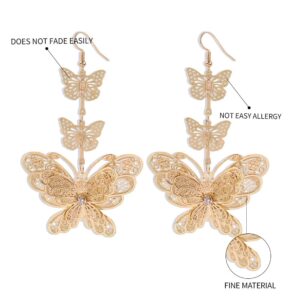 Butterfly Earrings for Women,14K Gold Gold Plated Dainty Vivid Butterfly Tassel Drop Dangle Jewelry