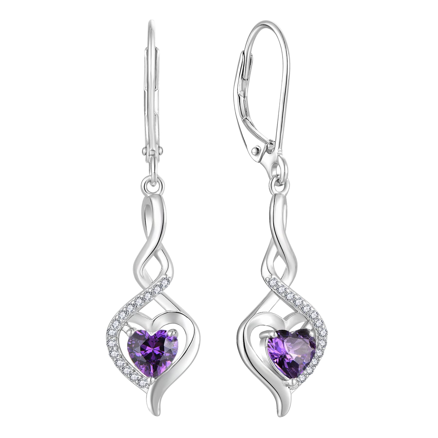 Starchenie Infinity Heart Earrings Sterling Silver Twisted Leverback Earring Created Amethyst Jewelry for Women