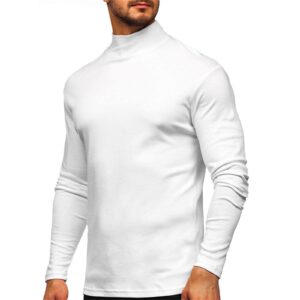 men’s mock turtleneck long sleeve t shirts thermal undershirts lightweight pullover sweaters top white