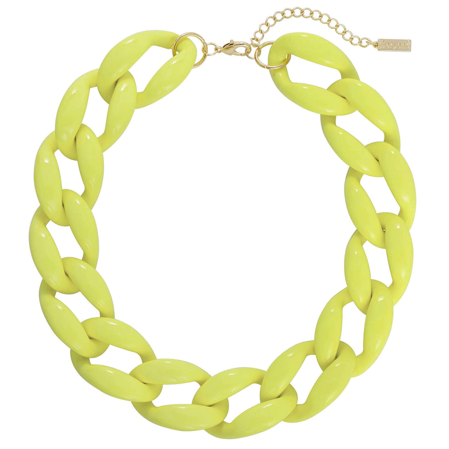 BERYOHZ Statement Chunky Choker Fashion Acrylic Cable Link Chain Necklace for Women(BN-0007-Neon Yellow)