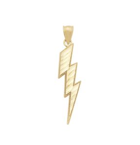 amz jewelry solid 10k yellow gold lightning bolt necklace pendant diamond cut 1.7 inch