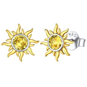 chicsilver citrine earrings november birthstone earrings 925 sterling silver sun earrings gold stud earrings for women