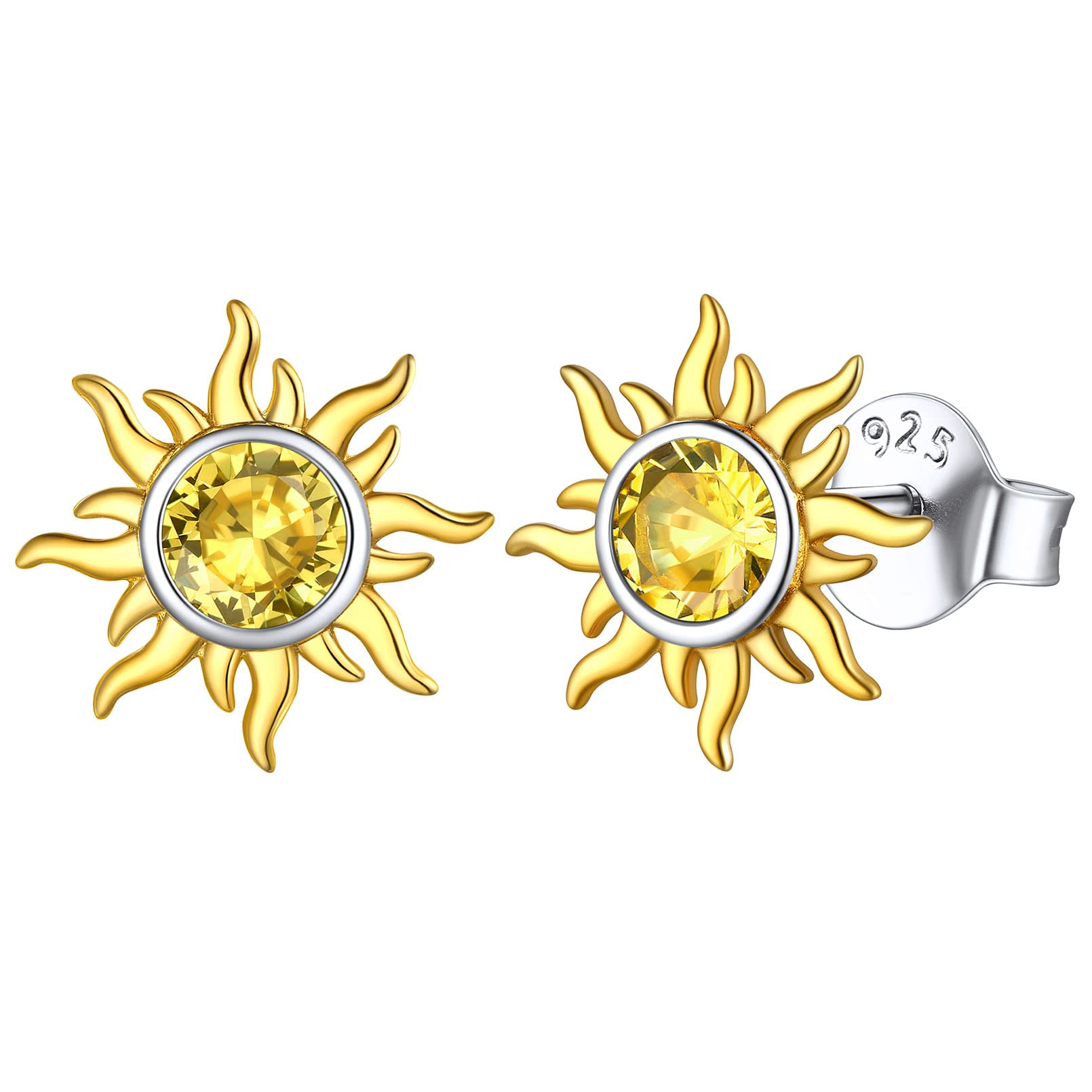 ChicSilver Citrine Earrings November Birthstone Earrings 925 Sterling Silver Sun Earrings Gold Stud Earrings for Women