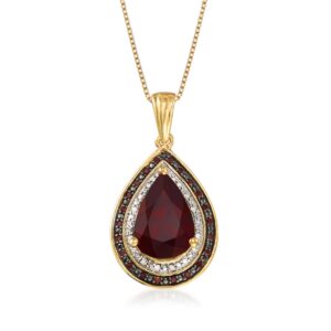 ross-simons 4.10 carat garnet and .20 ct. t.w. red and white diamond pendant necklace in 18kt gold over sterling. 20 inches