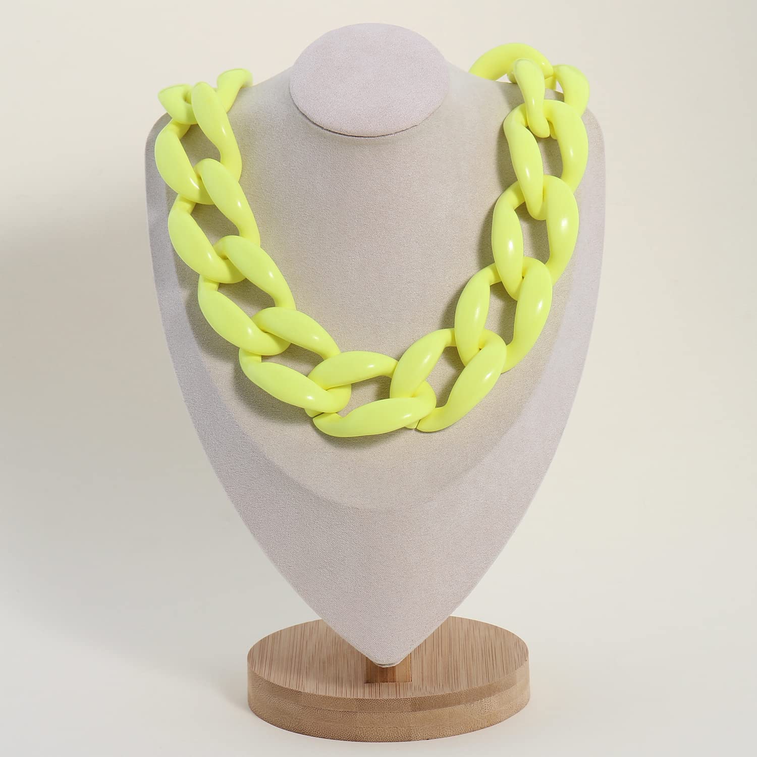 BERYOHZ Statement Chunky Choker Fashion Acrylic Cable Link Chain Necklace for Women(BN-0007-Neon Yellow)