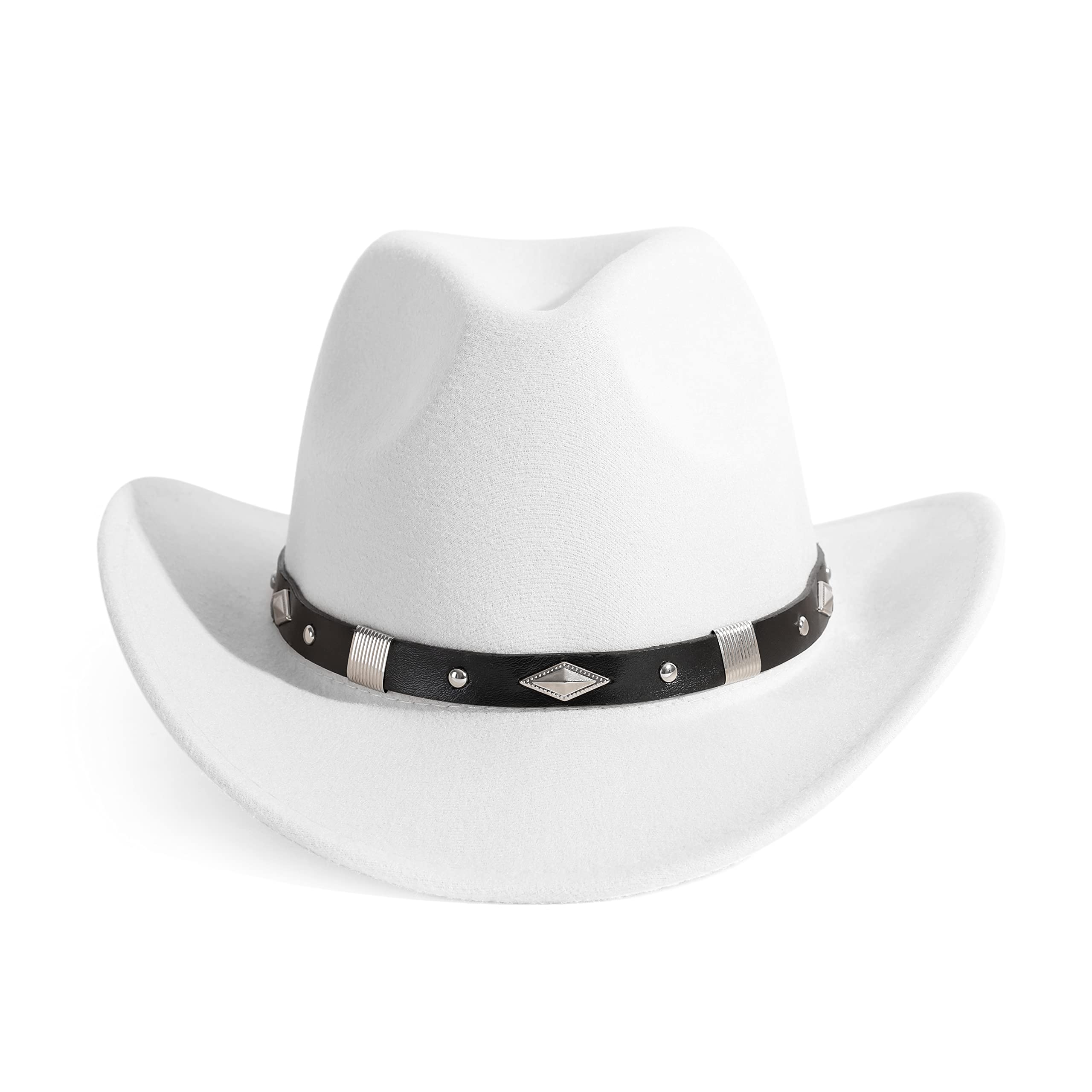 Gossifan Women Men Western Cowboy Cowgirl Hat Fedora Hat with Belt-Black Belt White