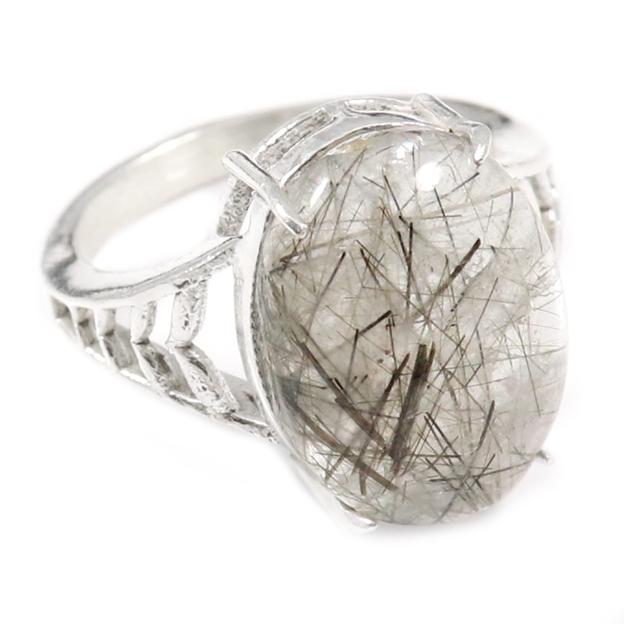 Rutilated Quartz Gemstone Silver Band Ring Solid 925 Sterling Silver Ring Handmade for Women by Goyal Exports SRG365F (US-9)