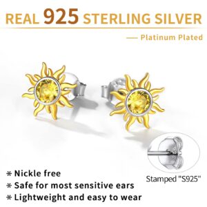 ChicSilver Citrine Earrings November Birthstone Earrings 925 Sterling Silver Sun Earrings Gold Stud Earrings for Women