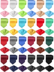 zhanmai 48 pcs men solid color ties and pocket square set satin necktie business handkerchief for wedding party (bright color)