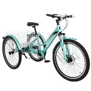 mophoto mountain tricycle for adults, 3 wheeled 7-speed mountain tricycle 24 inch 26 inch men's women's tricycles cruiser bike featuring disc brakes, cargo basket