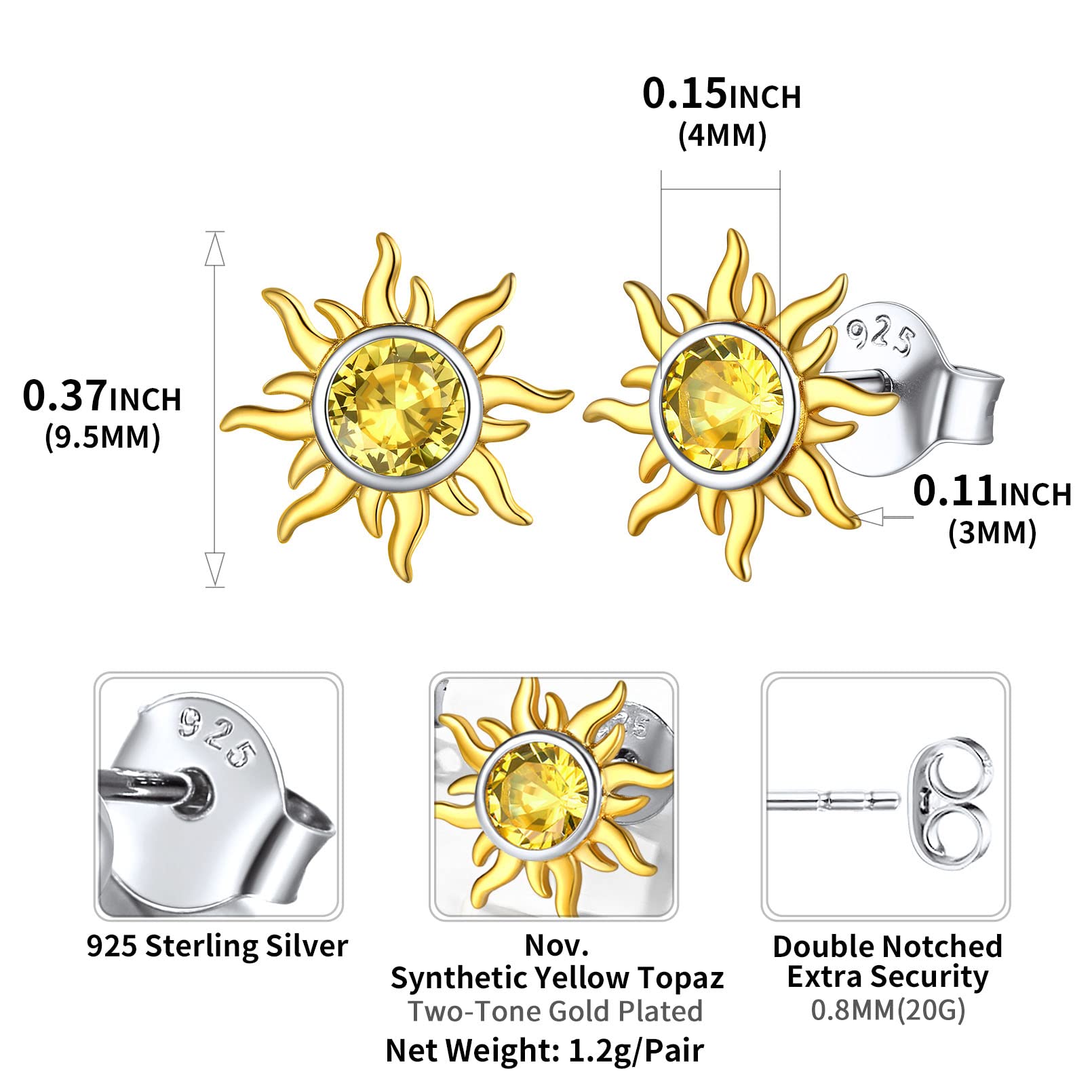 ChicSilver Citrine Earrings November Birthstone Earrings 925 Sterling Silver Sun Earrings Gold Stud Earrings for Women