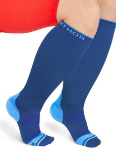 sparthos circulation socks (20-30 mmhg) wide calf - knee high sock for compression, travel, medical support, pregnancy, nurses - dr sock soothers ankle brace - mens and womens plus (blue-lxl-wide)