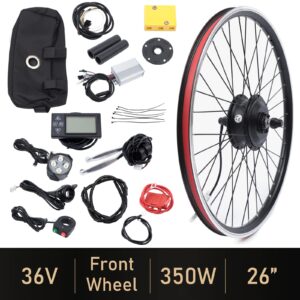 36V 350W Electric Bicycle Conversion Kit with LCD Display Controller 26" E-Bike Front Hub Motor Wheel 21mile/h (35km/h) High Speed Brushless Gearless Hub Motor Kit