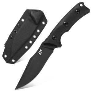 eafengrow ef124 fixed blade knife 14c28n steel blade coated black titanium, g10 handle fixed knife for outdoor camping hunting survival edc tool knives with kydex sheath(black)