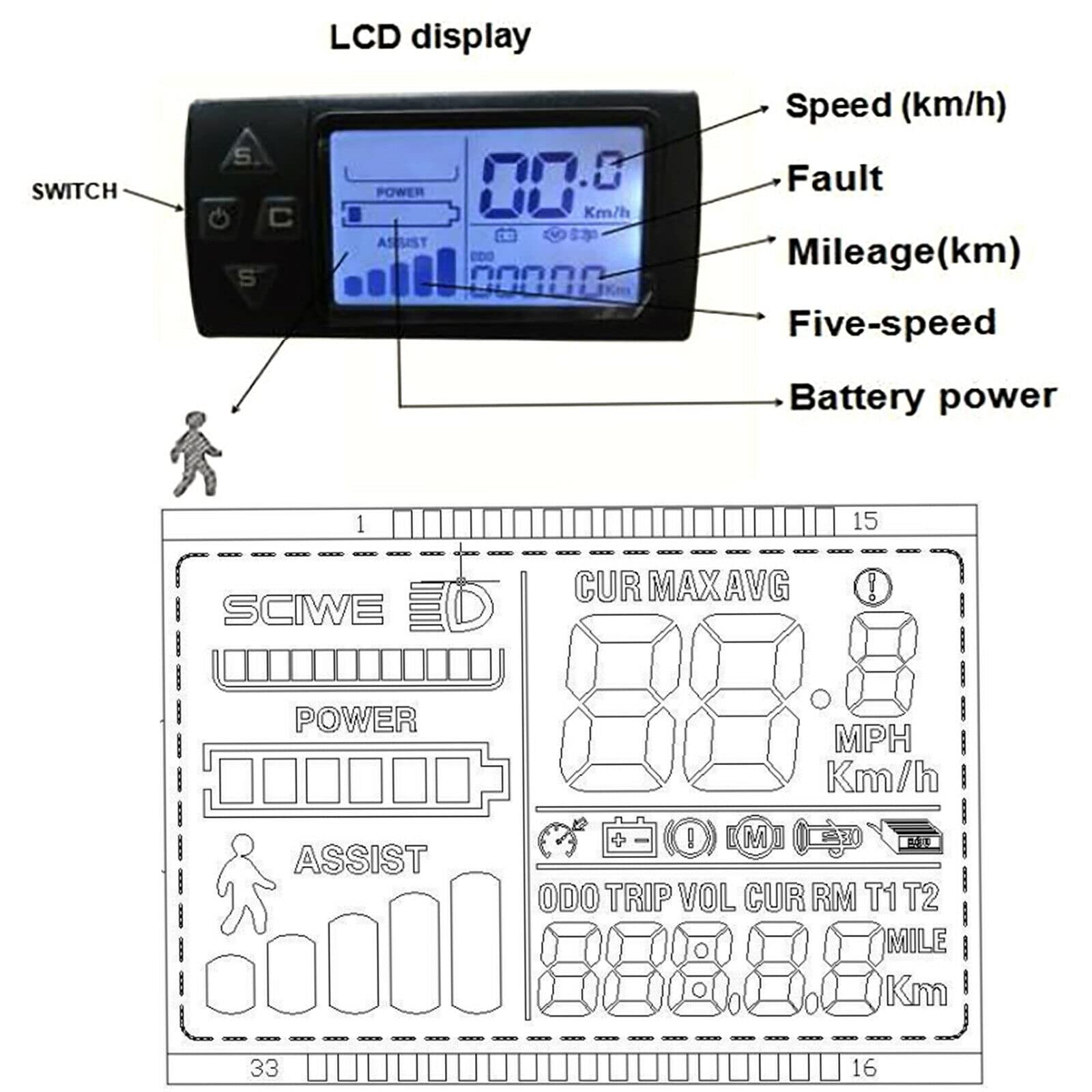 36V 350W Electric Bicycle Conversion Kit with LCD Display Controller 26" E-Bike Front Hub Motor Wheel 21mile/h (35km/h) High Speed Brushless Gearless Hub Motor Kit