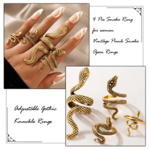 Frodete Snake Stackable Rings for Women Snake Jewelry Set Adjustable Vintage Reptile Serpent Rings Punk Goth Knuckle Rings Halloween Party Medusa Costume Accessories