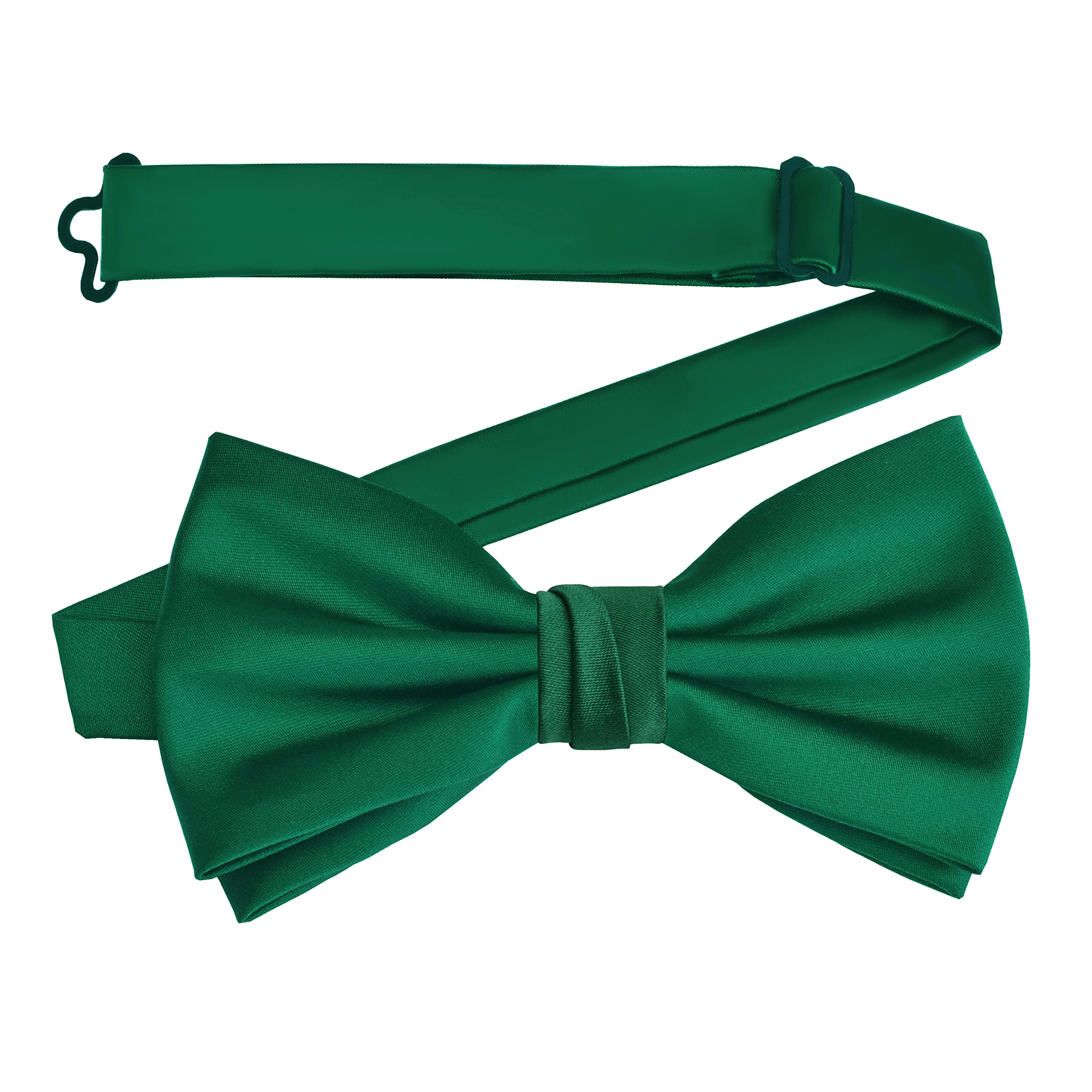 GUSLESON Mens Emerald Green Bow tie for Wedding Double Fold Pre-tied Bowtie and Pocket Square Cufflink Set Accessories for Party (0678-10)