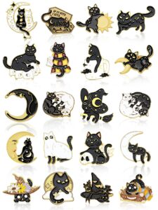 ferraycle 20 pieces cat enamel pins bulk for backpack cute enamel brooch pins set black cat lapel pins witchy enamel brooch pins for women men girls diy badges clothing jacket bags halloween gifts