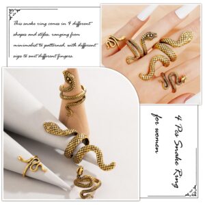 Frodete Snake Stackable Rings for Women Snake Jewelry Set Adjustable Vintage Reptile Serpent Rings Punk Goth Knuckle Rings Halloween Party Medusa Costume Accessories