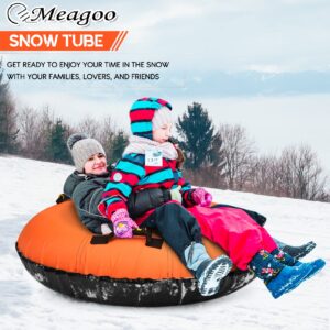 Meagoo Heavy Duty Snow Tube, Inflatable Durable 40" Snow Sled Tube with Cushion Seat, Premium Sturdy 600D Canvas Cover Sledding Tube with Towable Pull Ring and Reinforced Handles