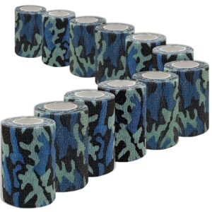 [12 pack 3"x 5 yards] self adhesive bandage wrap military camouflage color athletic tape for sports or injuries, elastic bandage, wrist and ankle tape non-woven cohesive bandage (3 inch, military 5)