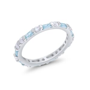 ANAKHA 925 Sterling Silver Baguette Shape Natural Sky Blue Topaz Gemstone Eternity Band Silver Ring For Women Size Us-9