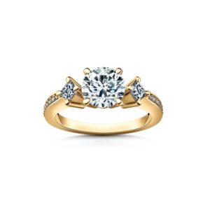 1 carat moissanite engagement ring for women 18k yellow gold, round brilliant pavé side stone wedding ring for her free engraved