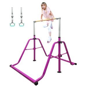 yangg foldable gymnastics kip bar for kids,3'to 5' adjustable height horizontal bar,home gym equipment for home training (without mat, purple)