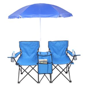 double portable folding camping chair-outdoor or garden oversized removable umbrella, cooler bag, beach chair for adults for camp,picnic,travel,fishing,boating