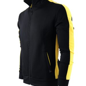 SCREENSHOT-S51707 Mens Hip Hop Premium Slim Fit Winter Fleece Lined Track Jacket - Modern Athletic Workout Sport Fitness Tops with Side Taping-Black/Yellow-Small