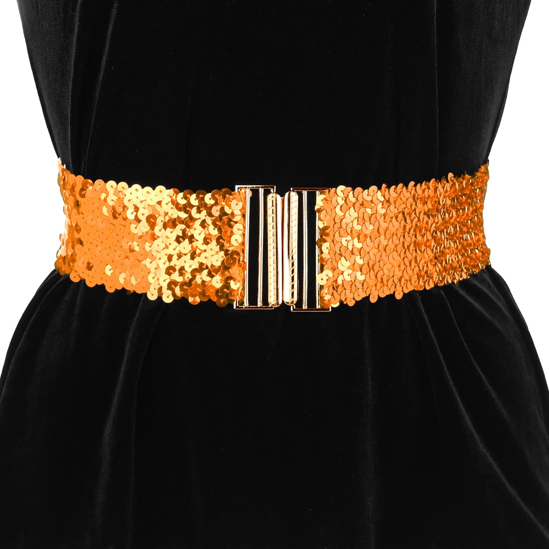 Allegra K Ladies Shinny Wide Waist Belts Interlock Buckles Sequins Decor Stretchy Belts for Women 2PCS 60cm/23.62" Orange