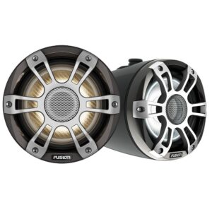 fusion garmin signature series 3i marine wake tower speakers, 6.5" 230-watt crgbw sports black marine wake tower speakers (pair) (010-02771-51)