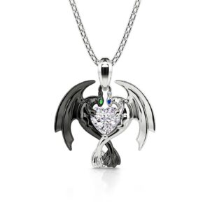 jeulia dragon necklace sterling silver: heart cut couple pendant necklace diamond jewelry for women christmas charm gift with box (white)