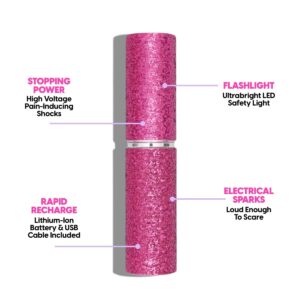 BLINGSTING Pepper Spray, Mini Stun Gun, & Alarm 3-in-1 Safety Kit - Professional Grade, Maximum Strength, High Voltage, Rechargeable Self-Defense for Women, Pink Glitter