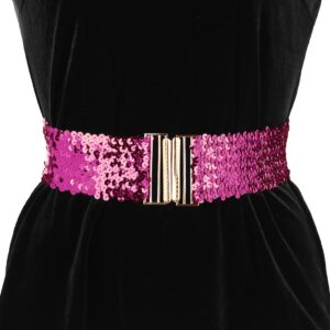 Allegra K Womens Wide Waist Belts Interlock Buckles Sequins Decor Shinny Stretchy Belts 2PCS 60cm/23.62" Dark Purple