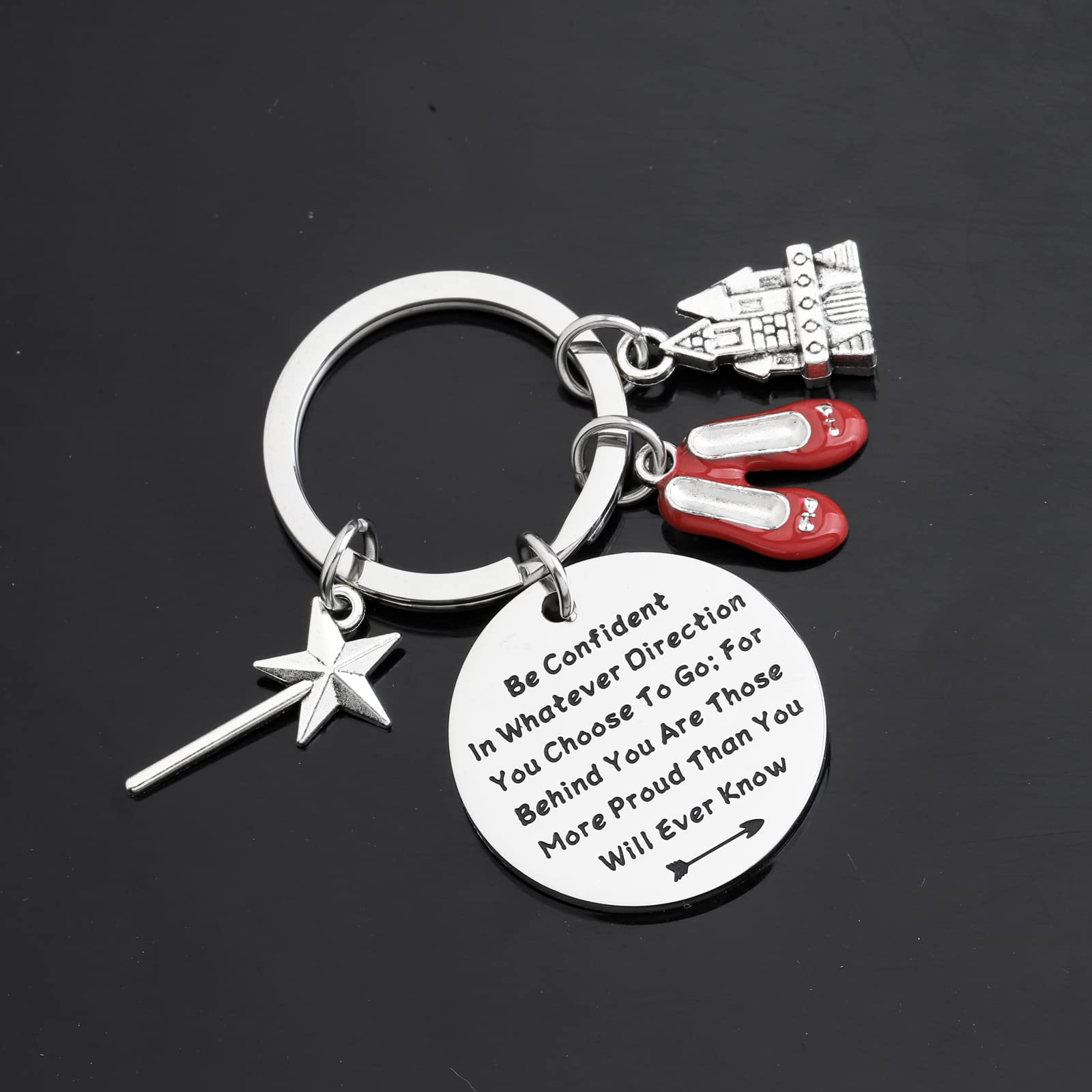 LQRI Wizard Oz Shoe Keychain Dorothy Ruby Gifts Be Confident in Whatever Direction You Choose to Go Ruby Red Slippers Keychain Inspirational Gifts for Her (silver)